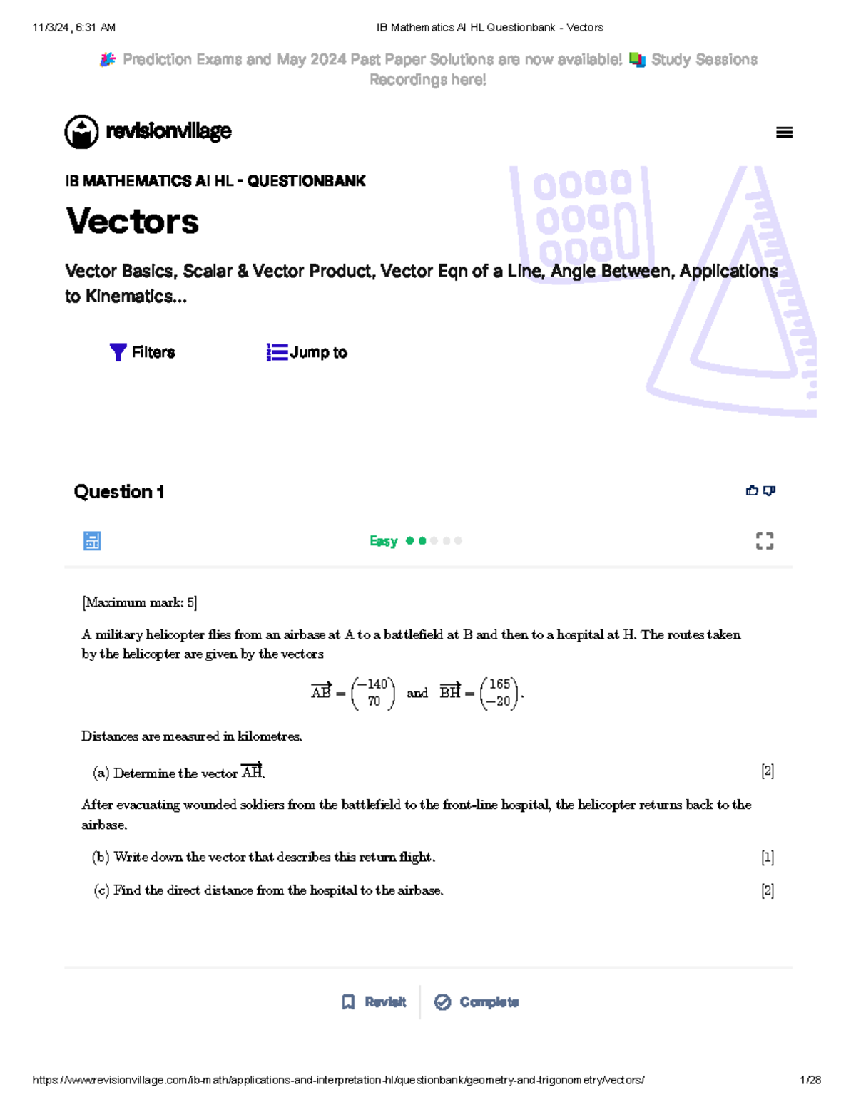 IB Mathematics AI HL Questionbank - Vectors: Comprehensive Q&A Guide ...