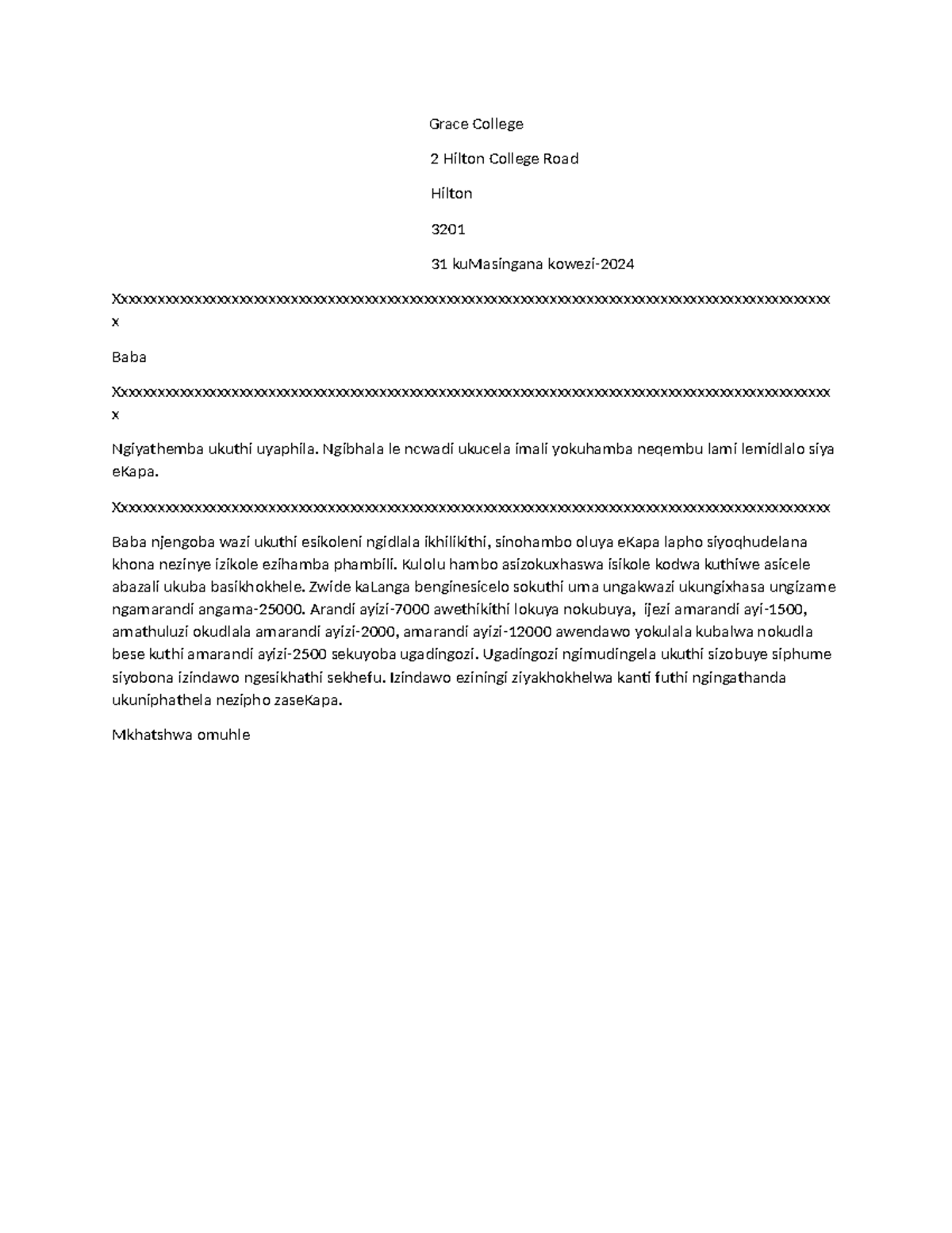 How To Write A Friendly Letter In Xhosa