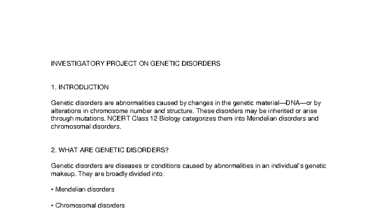 Genetic Disorders Project: An Overview of Types and Causes - Studocu