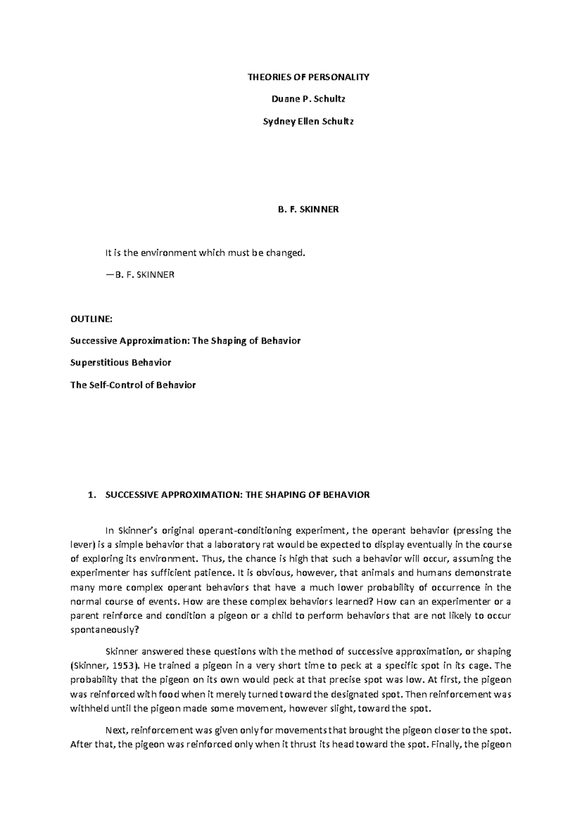Successive Approximation The Shaping of Behavior by B.F Skinner ...