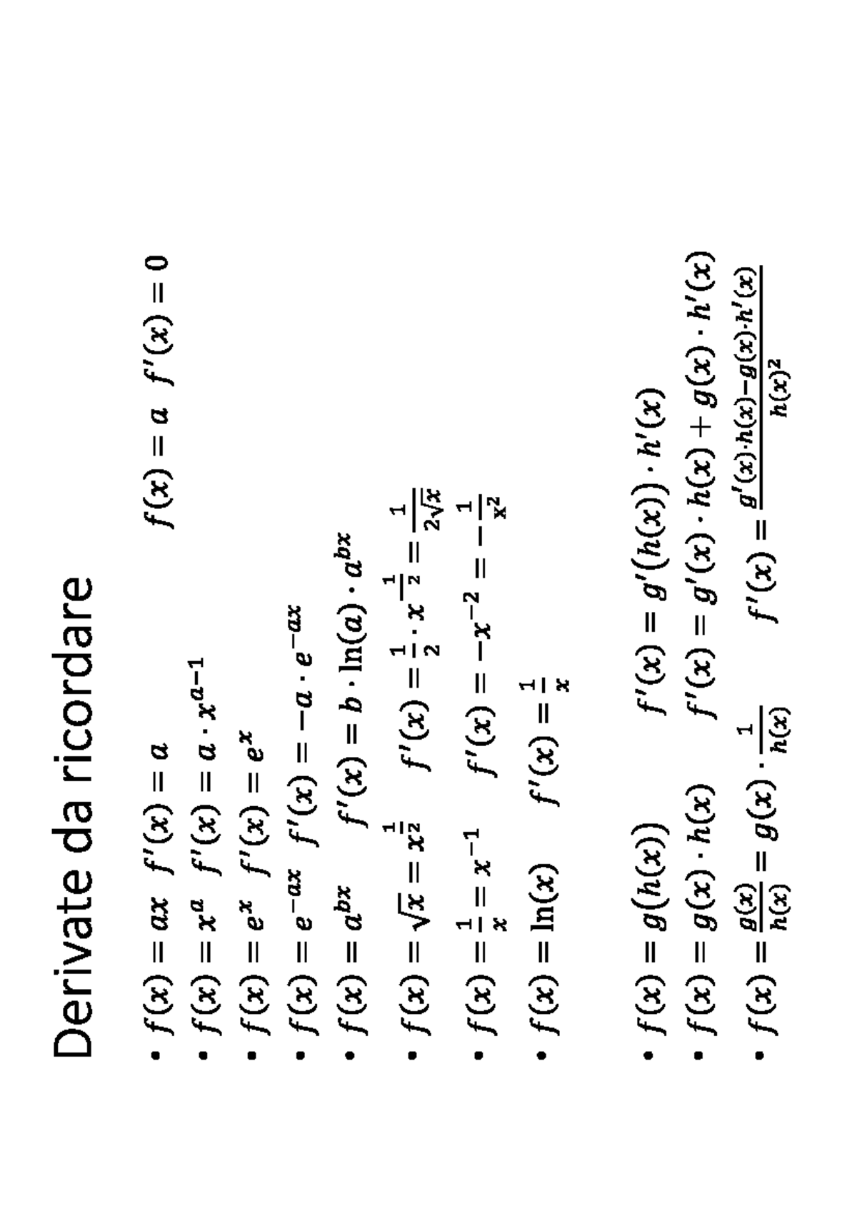 Derivate Fondamentali e Regole - Corso di Matematica - Studocu