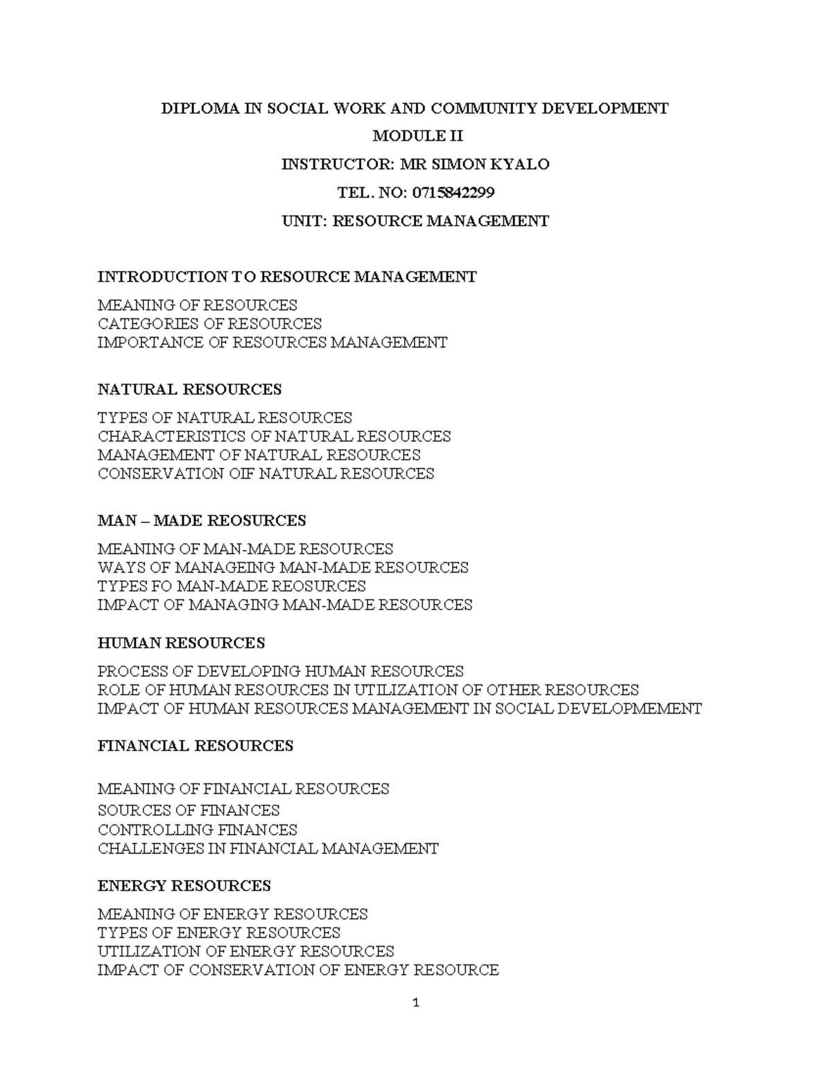 Resource Management Concepts in Social Work - Module II by Mr. Simon ...
