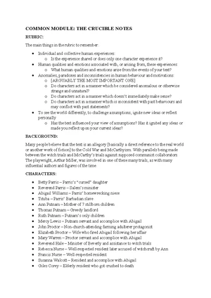 English Standard - Common Modules Notes - The Crucible - Studocu