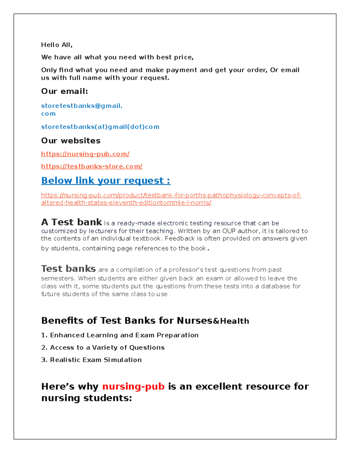 Instructor Resources - Testbank for Porth’s Pathophysiology Concepts of ...