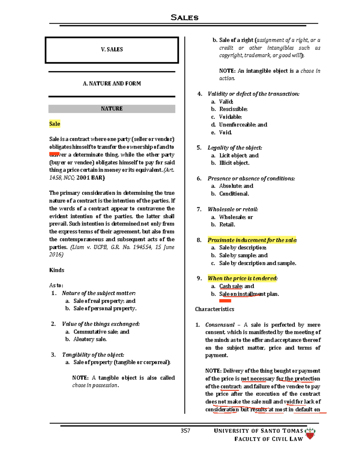 Civil Law (371-464) - 2022 UST Sales Golden Notes Overview - Studocu