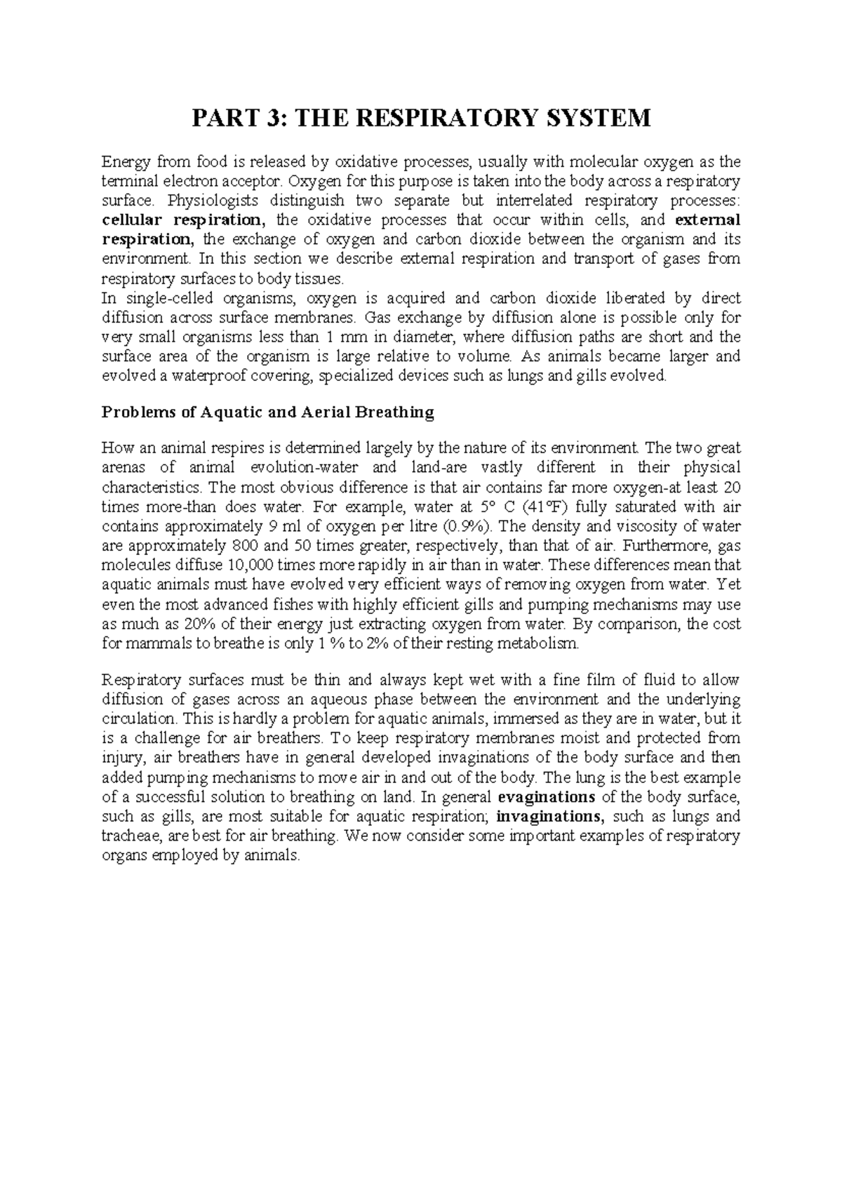 Chapter on the Respiratory System: Gas Exchange Mechanisms - Studocu