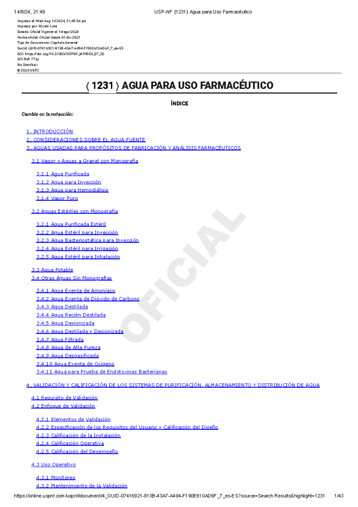 USPC-1231 Capítulo: Agua para Uso Farmacéutico - Normativas y Usos ...