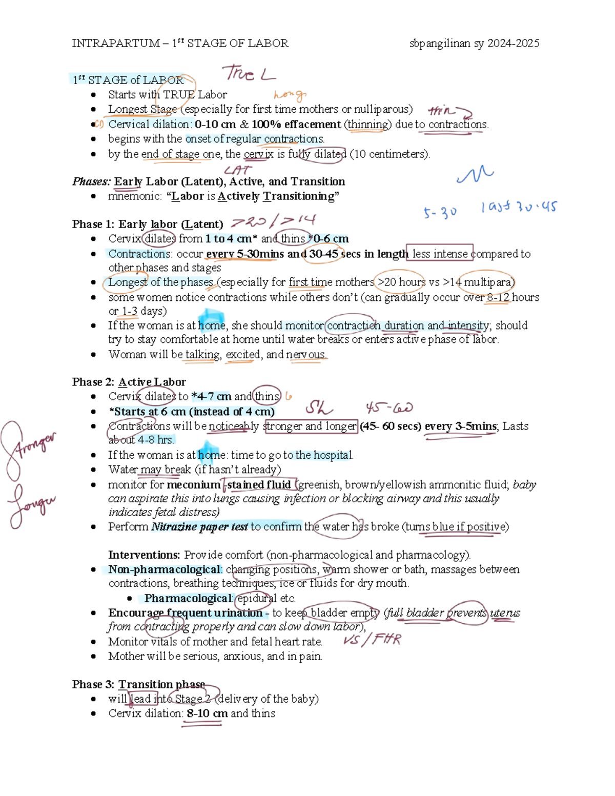 Lecture on INTRAPARTUM 1ST STAGE OF LABOR RLE 2024: Key Concepts and ...