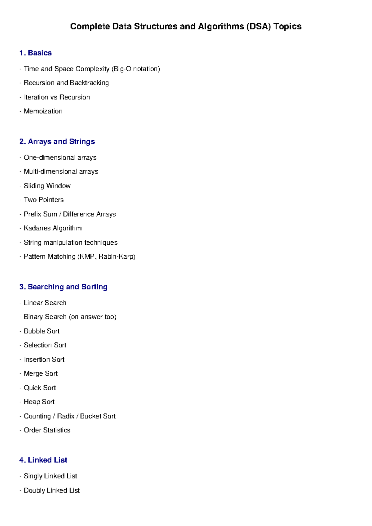 Complete DSA Topics Overview: Data Structures & Algorithms (DSA) - Studocu