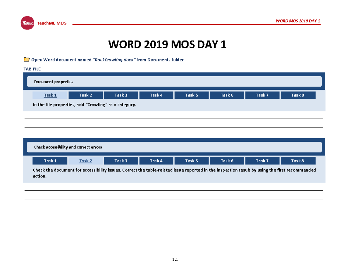 WORD MOS 2019 DAY 1: Document Properties & Formatting Tasks - Studocu