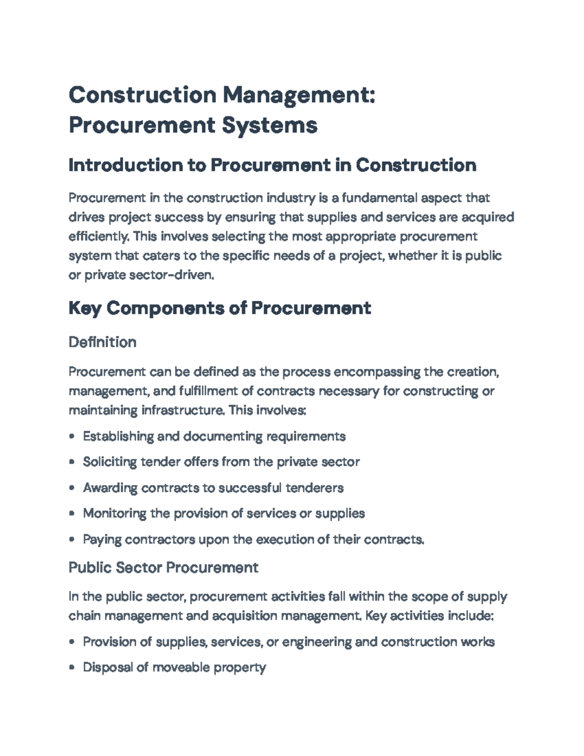 Construction Management: Overview of Procurement Systems and Methods ...