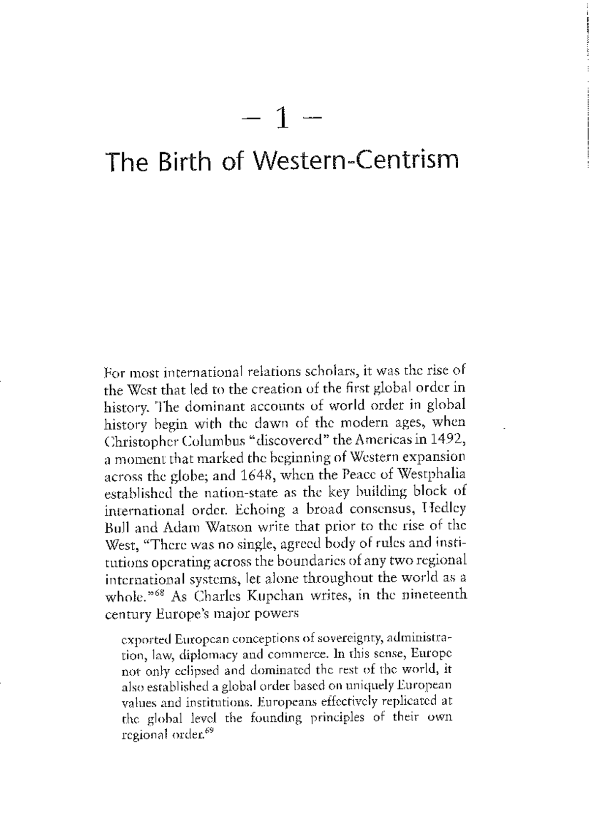 Chapter 1 Birth of Western Centrism Stuenkel 2016 - PTO 101 - Studocu