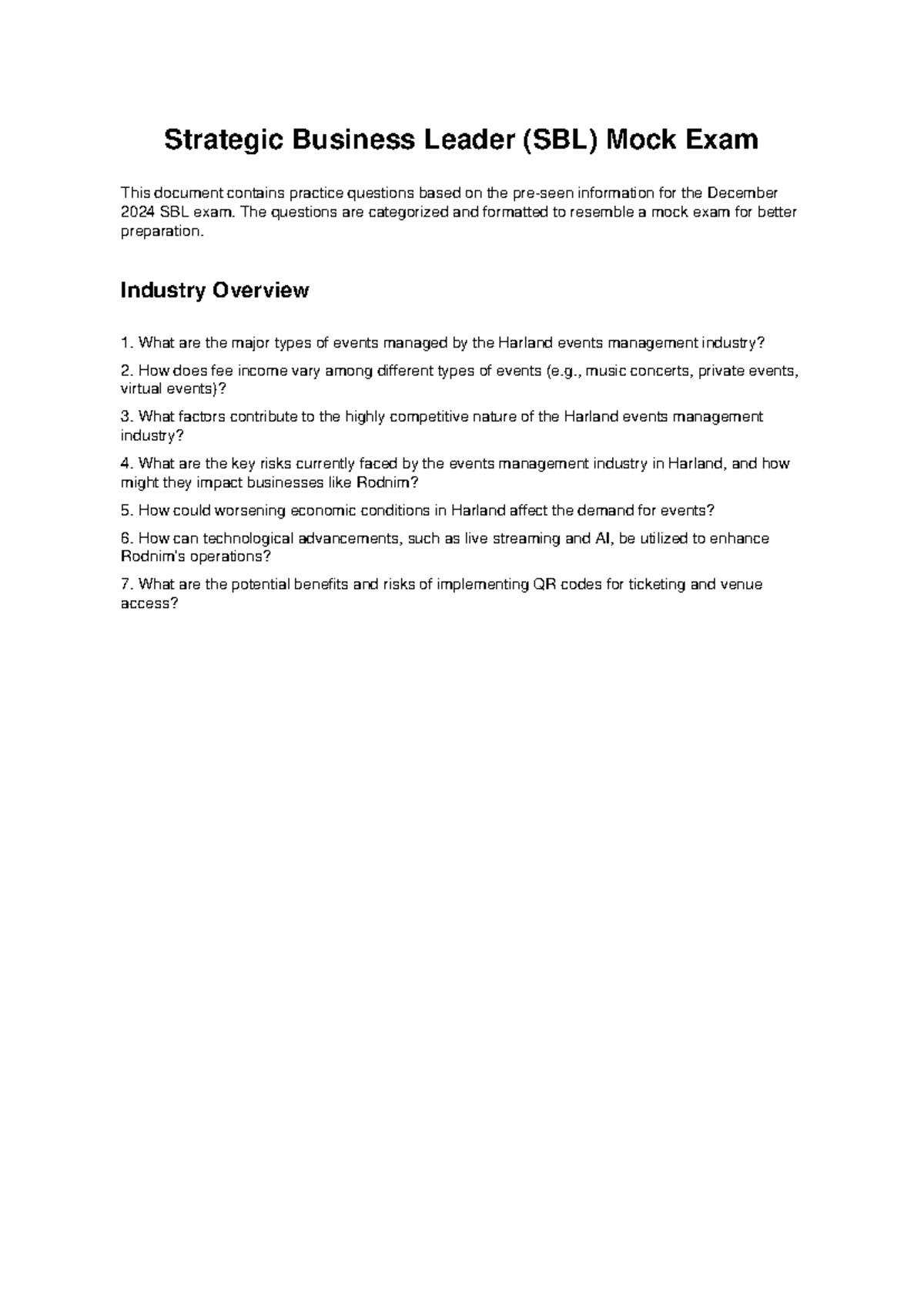 SBL Mock Exam Practice Questions for December 2024 Preparation - Studocu
