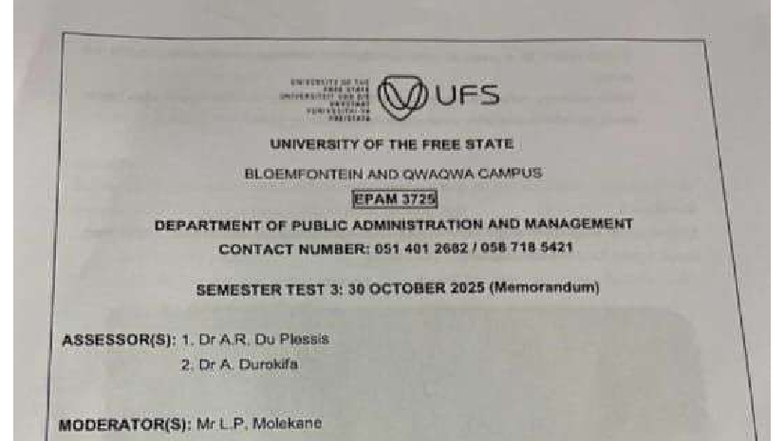 EPAM3725 Semester Test 3 Memo - S QYues UNIVERSITY OF THE FREE STATE ...