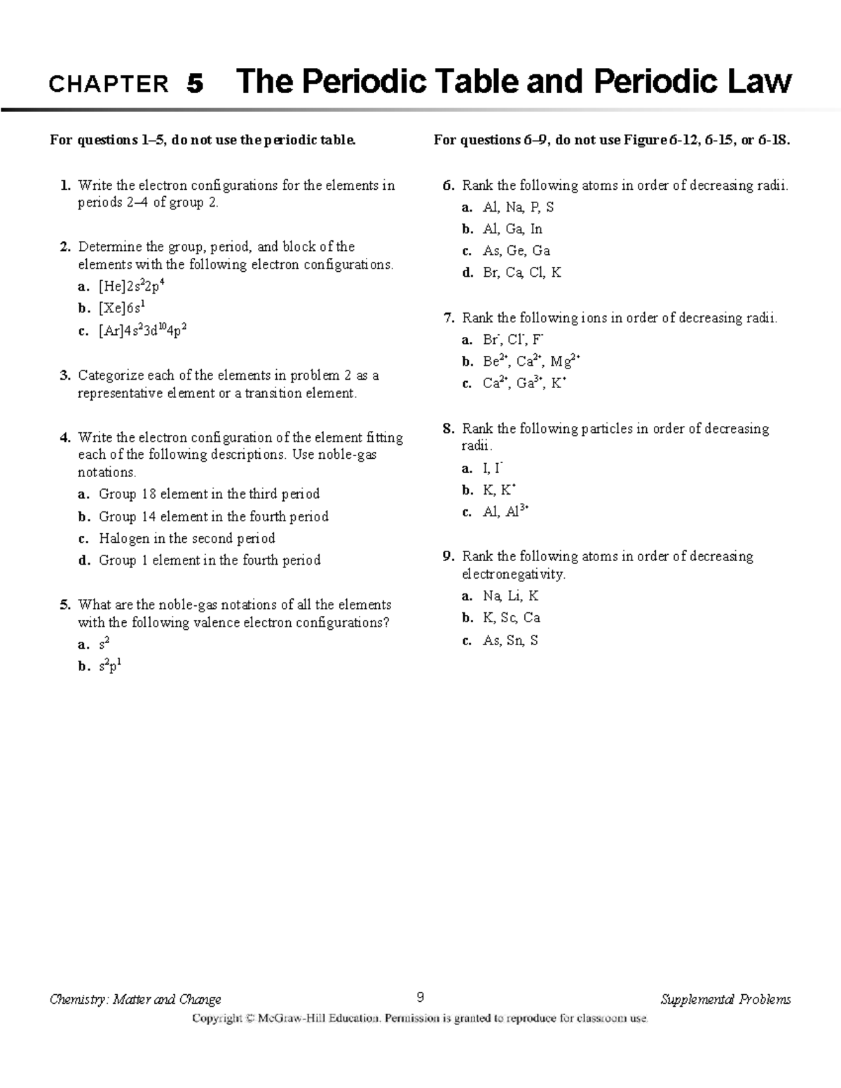 CH 5 Supplemental Problems: The Periodic Table & Periodic Law - Studocu