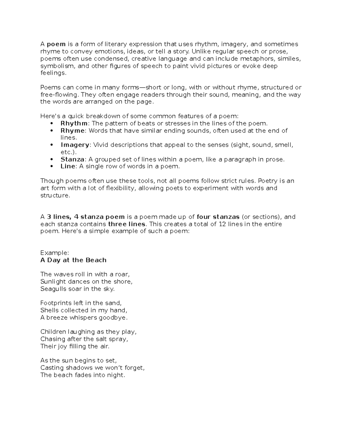 Understanding the 3 Line, 4 Stanza Poem Structure and Elements - Studocu