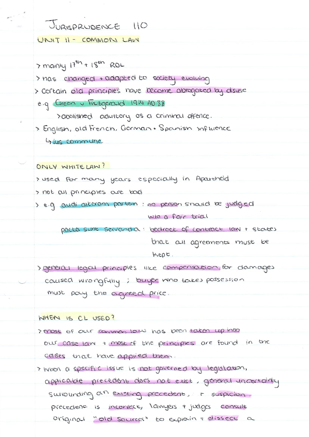 Common Law Notes - JUR 110 - UP - Studocu