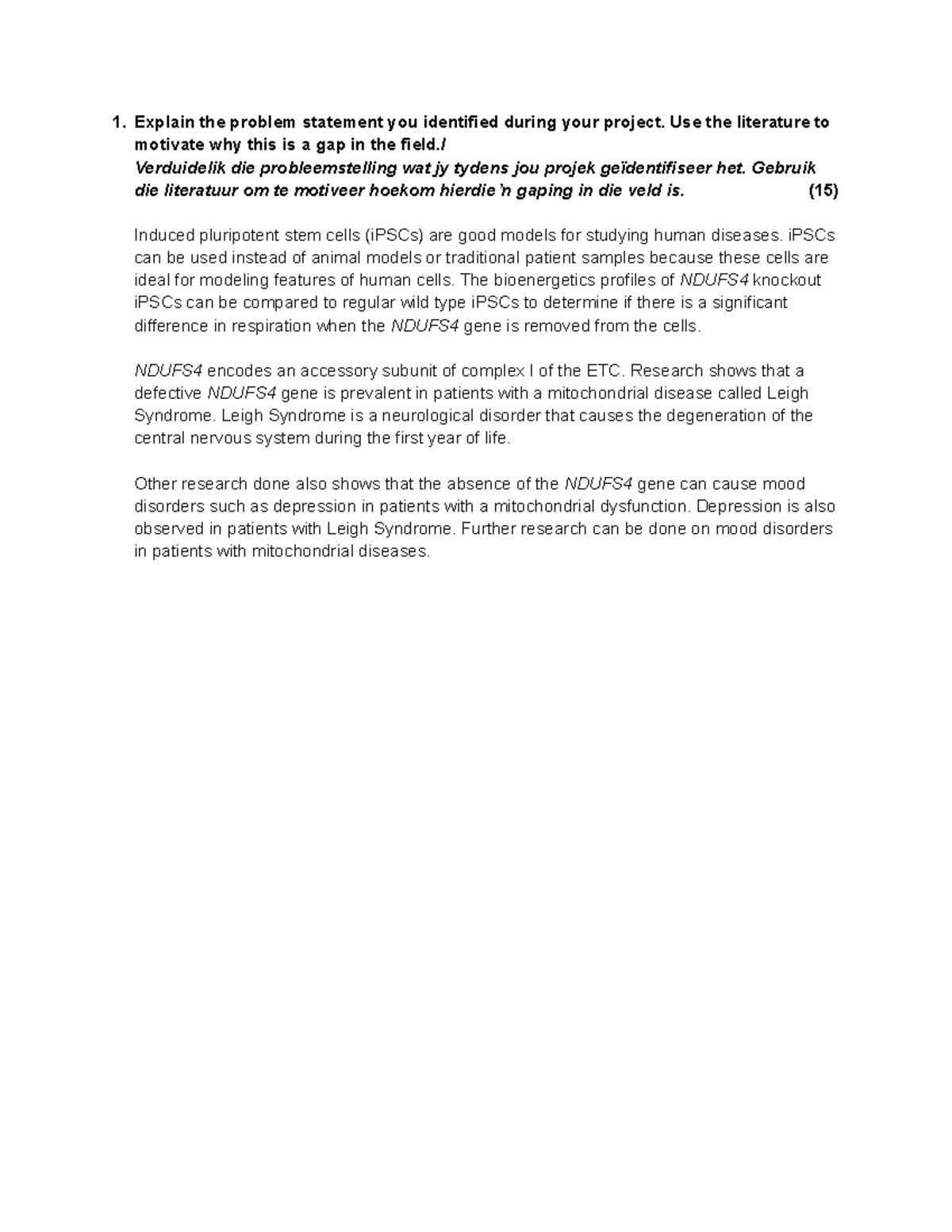 NDUFS4 iPSC Study: Exam Paper Notes on Respiration Analysis - Studocu