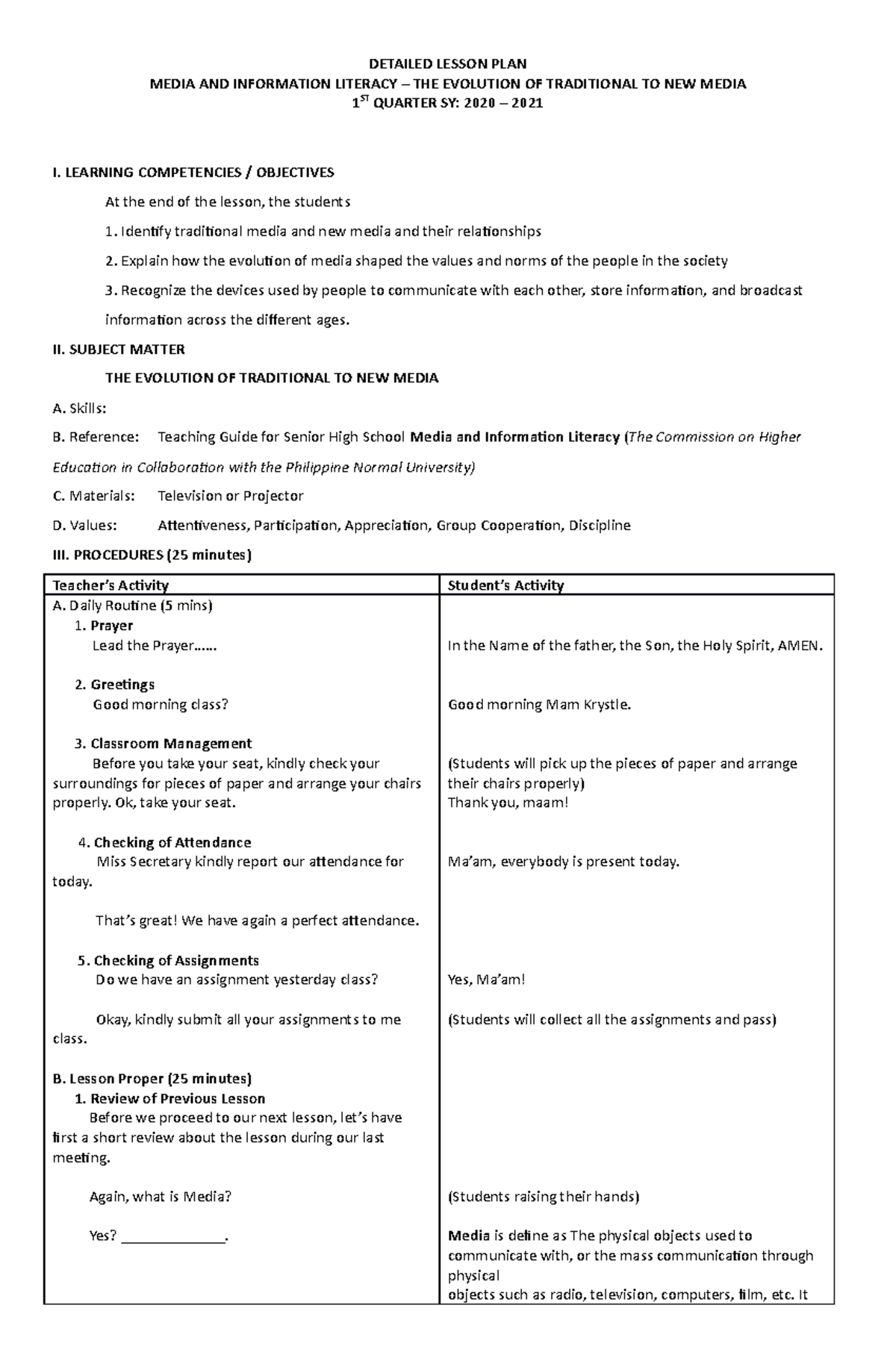 416591571 DLP IN Media AND Information Literacy - DETAILED LESSON PLAN ...