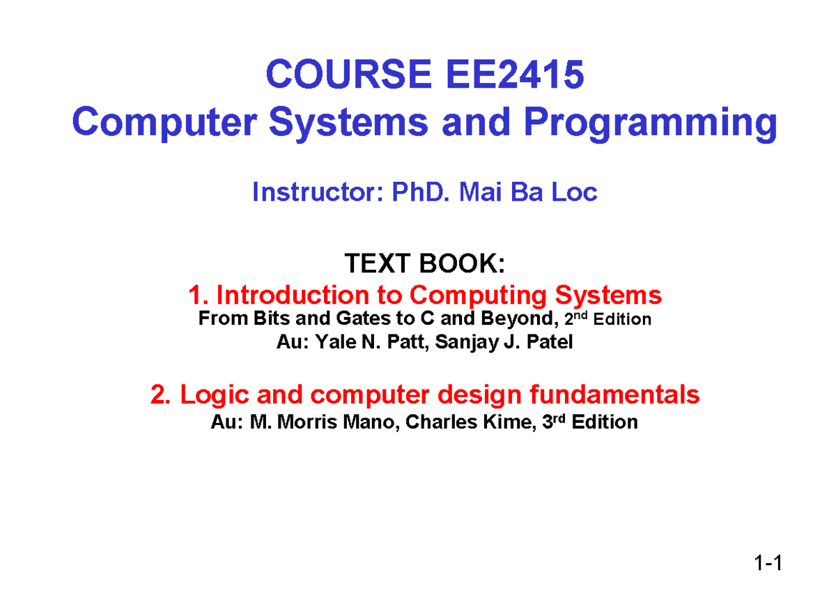 Ch00 - Introduction to Subject - COURSE EE Computer Systems and ...