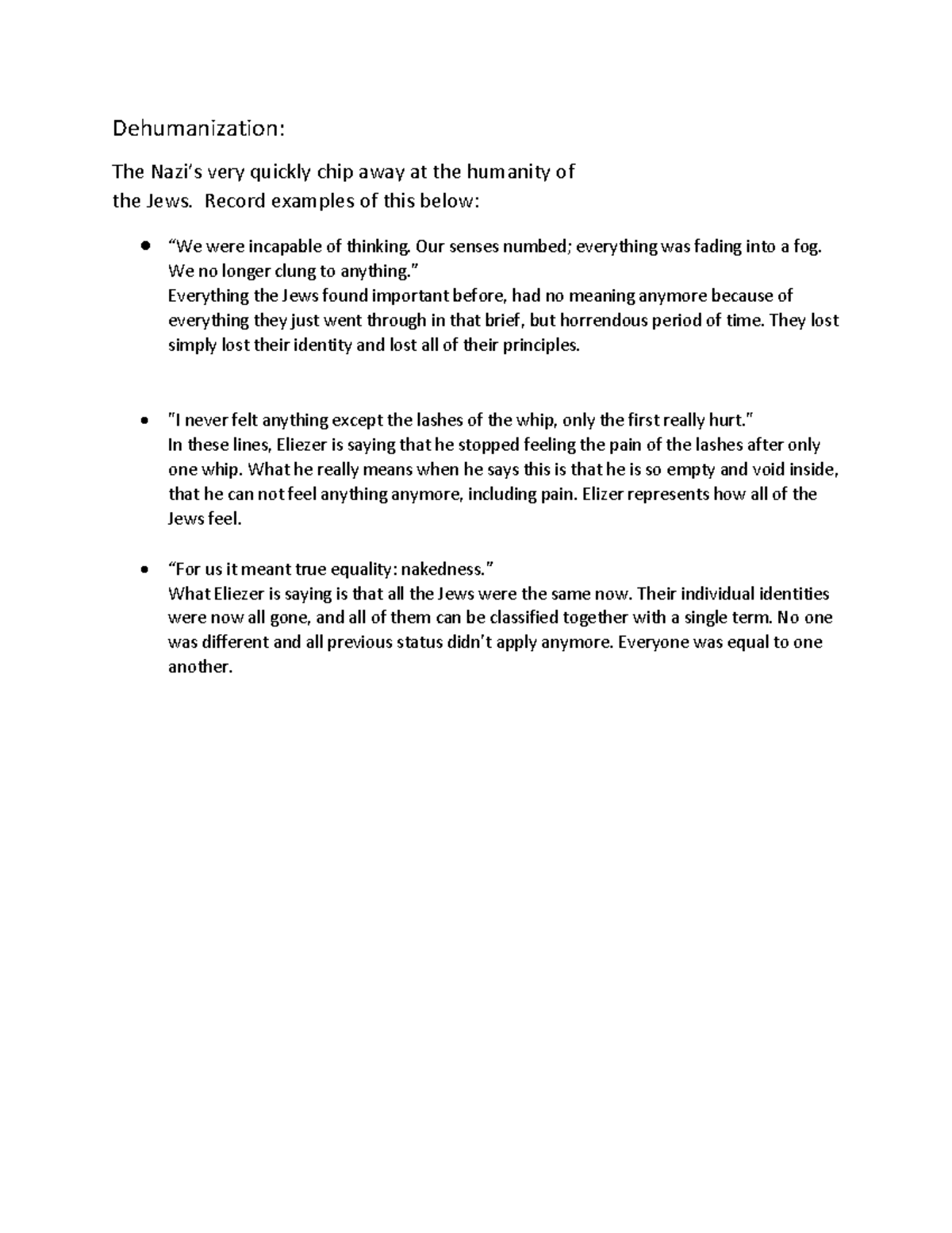 Night (Section 2) - Examining Dehumanization in the Holocaust - Studocu