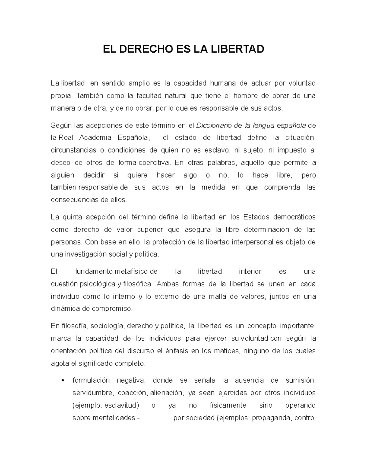 EL DERECHO Y LA LIBERTAD: Un Análisis Filosófico y Social - Studocu