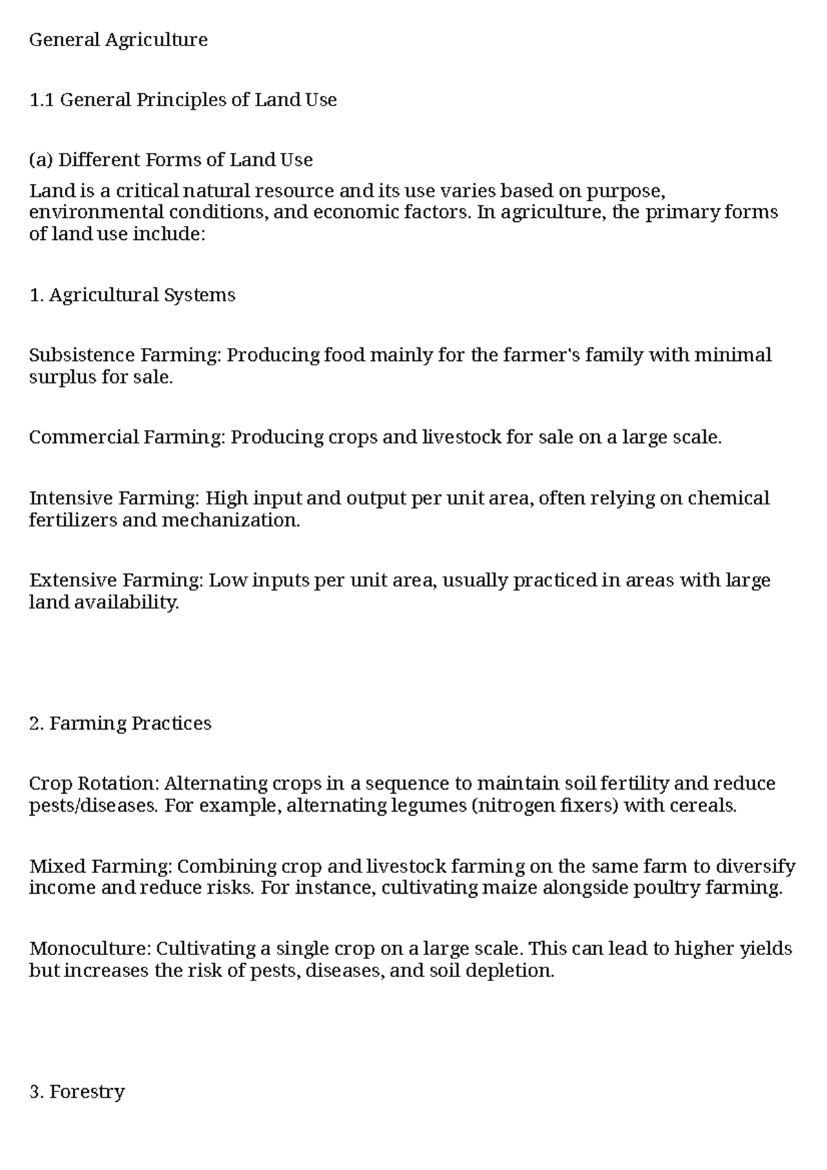 AGRI 101: Overview of Land Use Principles in General Agriculture - Studocu