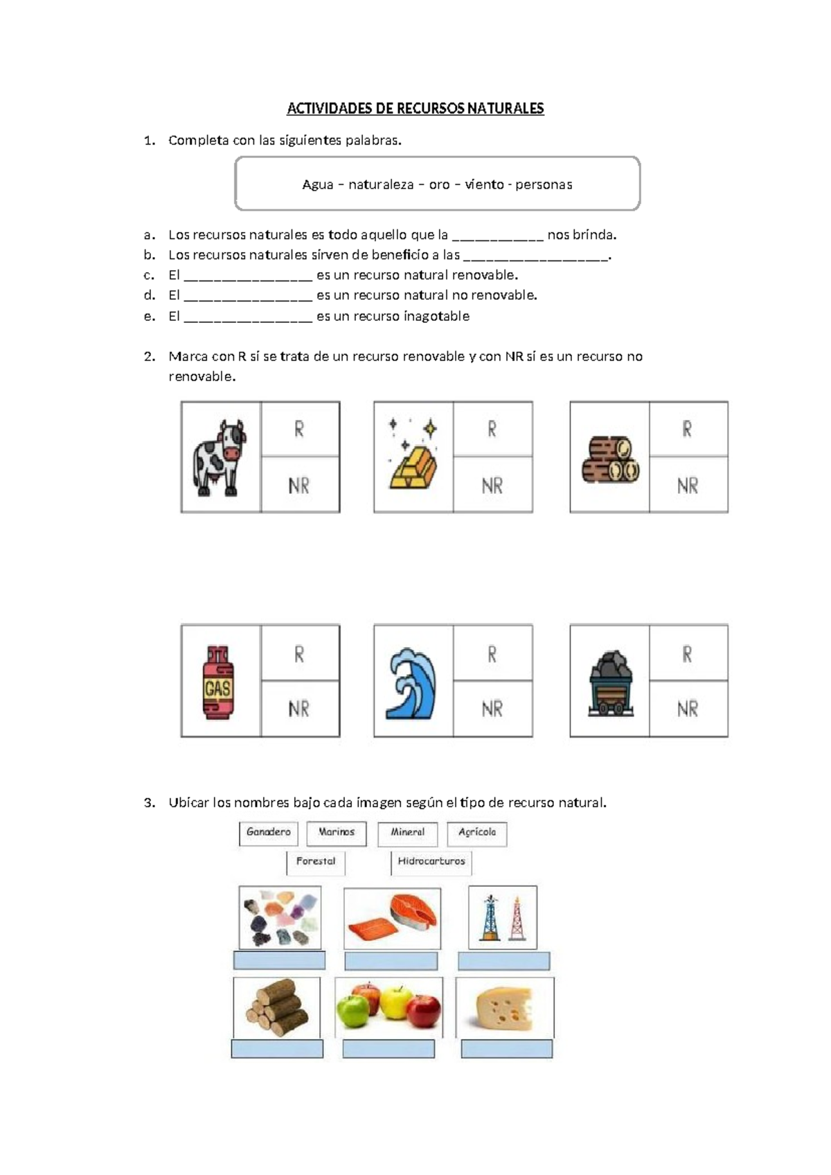 Hojas De Trabajo De Recursos Renovables Y No Renovables Para Primaria