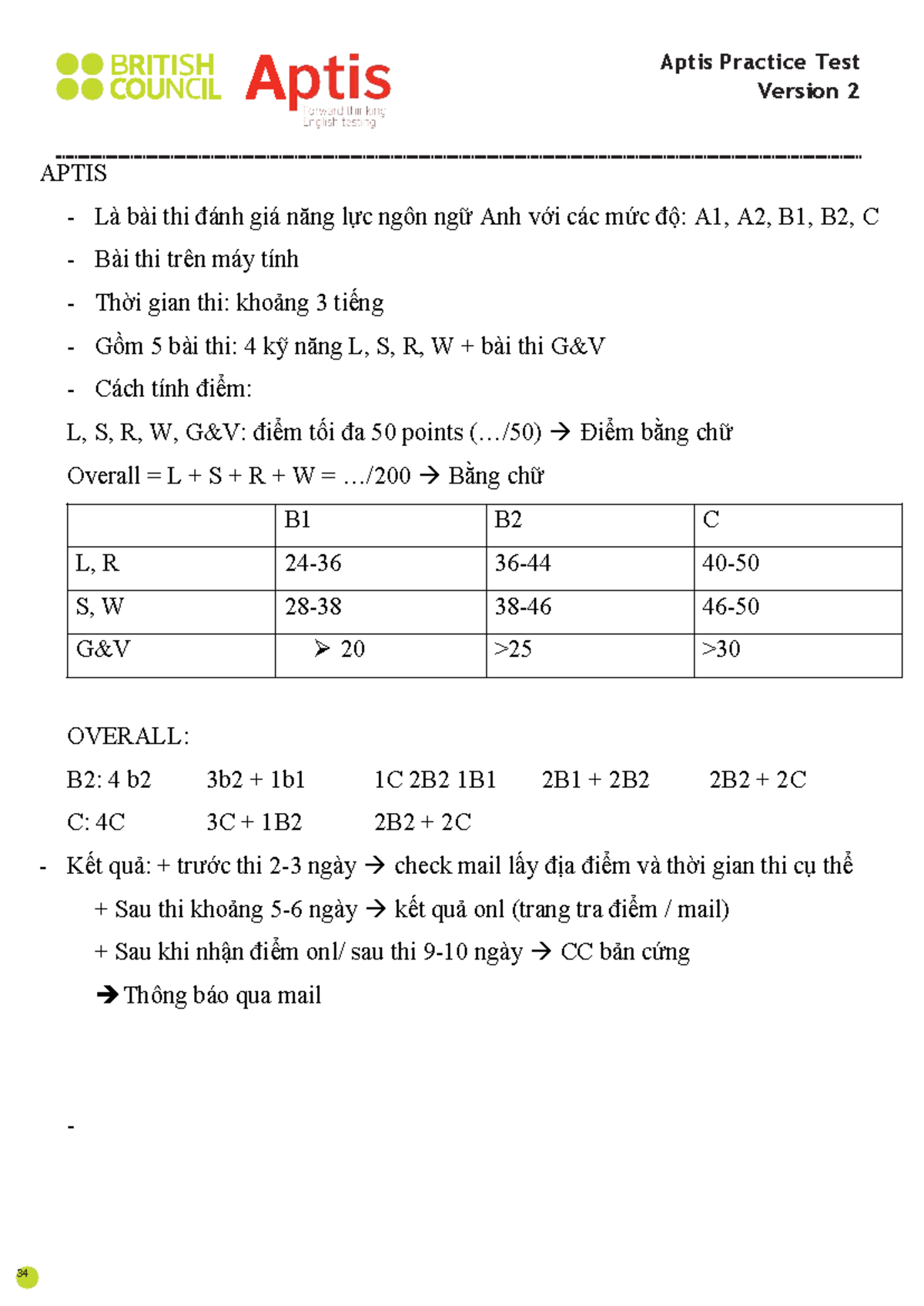 Aptis Practice Test Version 2: Grammar and Vocabulary Overview - Studocu