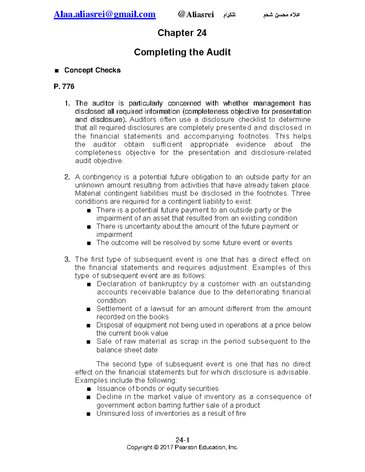 هحسن Chapter 24 Audit Completion and Concept Checks (P. 776-788) - Studocu
