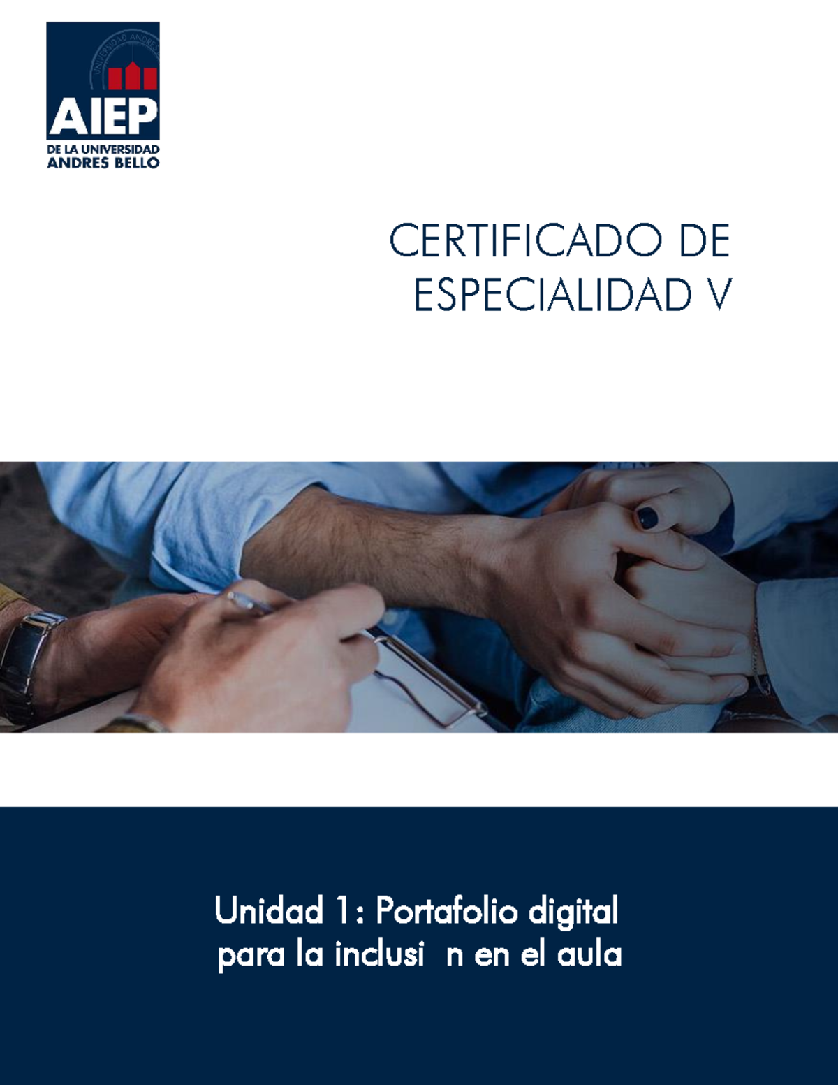 CERTIFICADO DE ESPECIALIDAD V: Portafolio Digital Inclusivo en Aula - Studocu