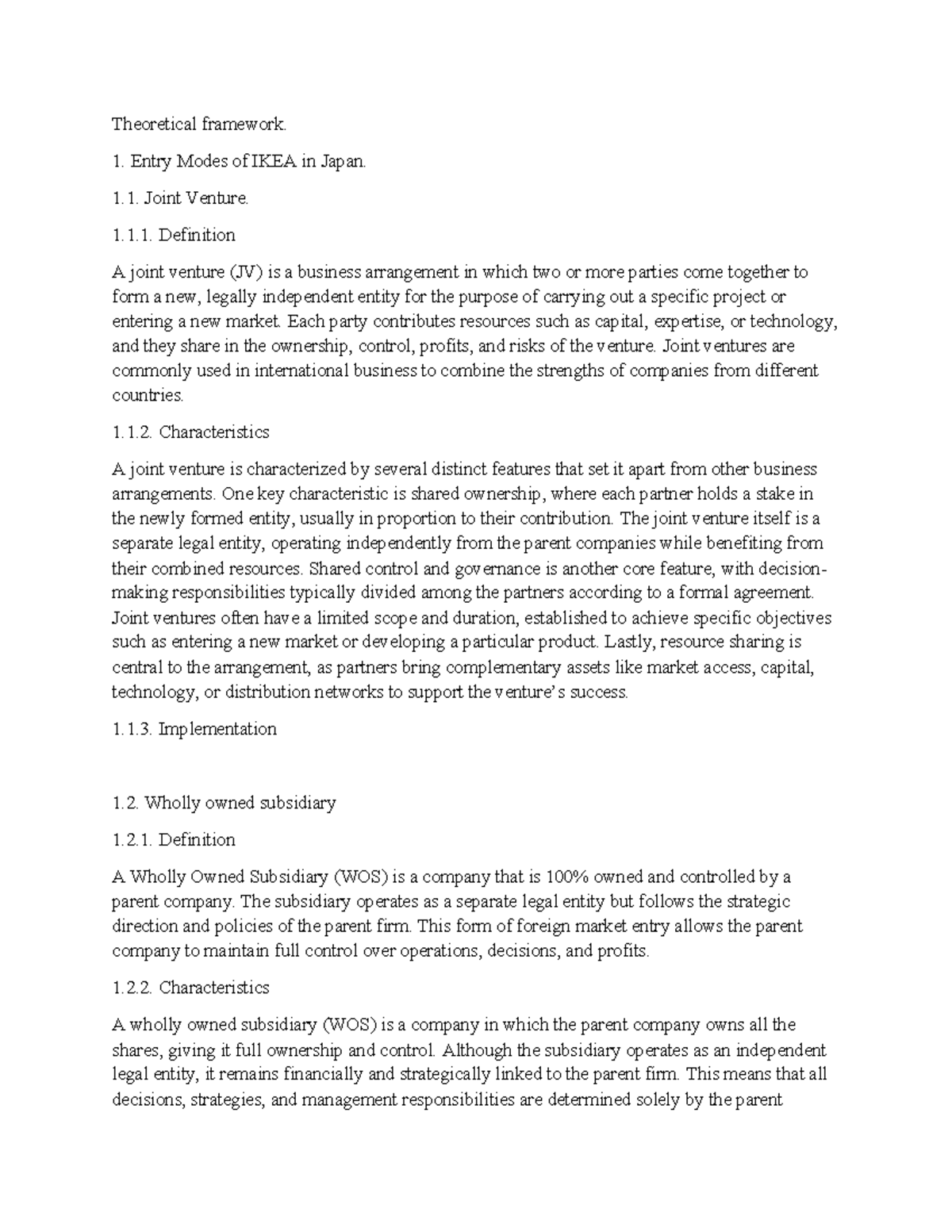 Theoretical Framework: Entry Modes of IKEA in Japan - JV & WOS Analysis ...