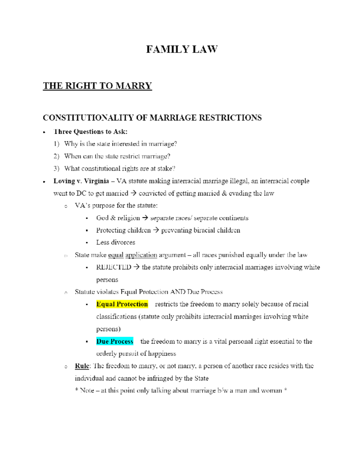 Family Law Study Notes - Comprehensive Outline 1 - Studocu