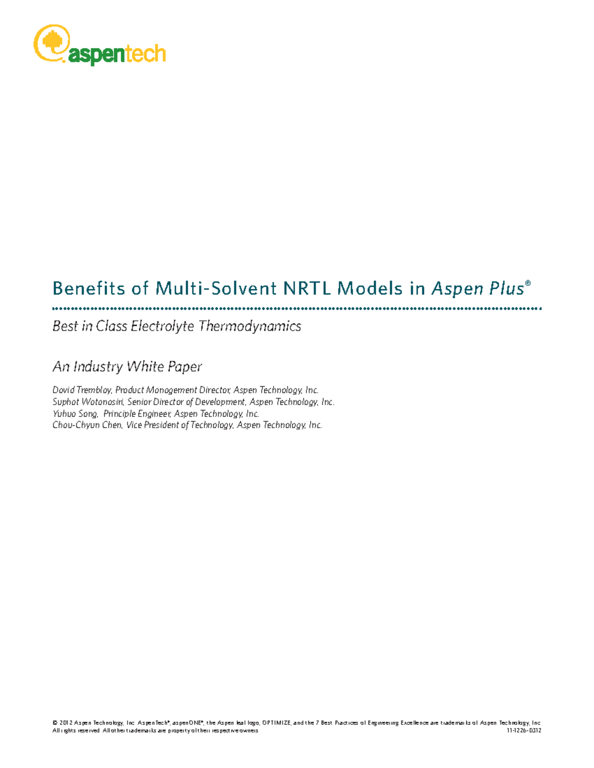 Benefits of Multi-Solvent NRTL Models in Aspen Plus: A Review - Studocu