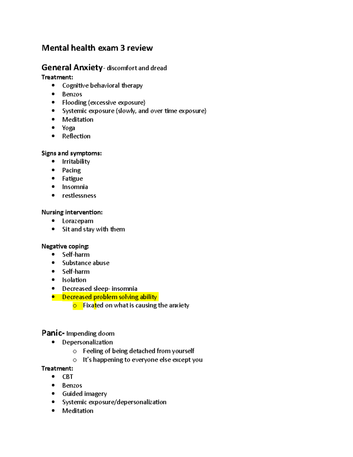 Mental Health Exam 3 Review: Key Concepts & Treatment Approaches - Studocu