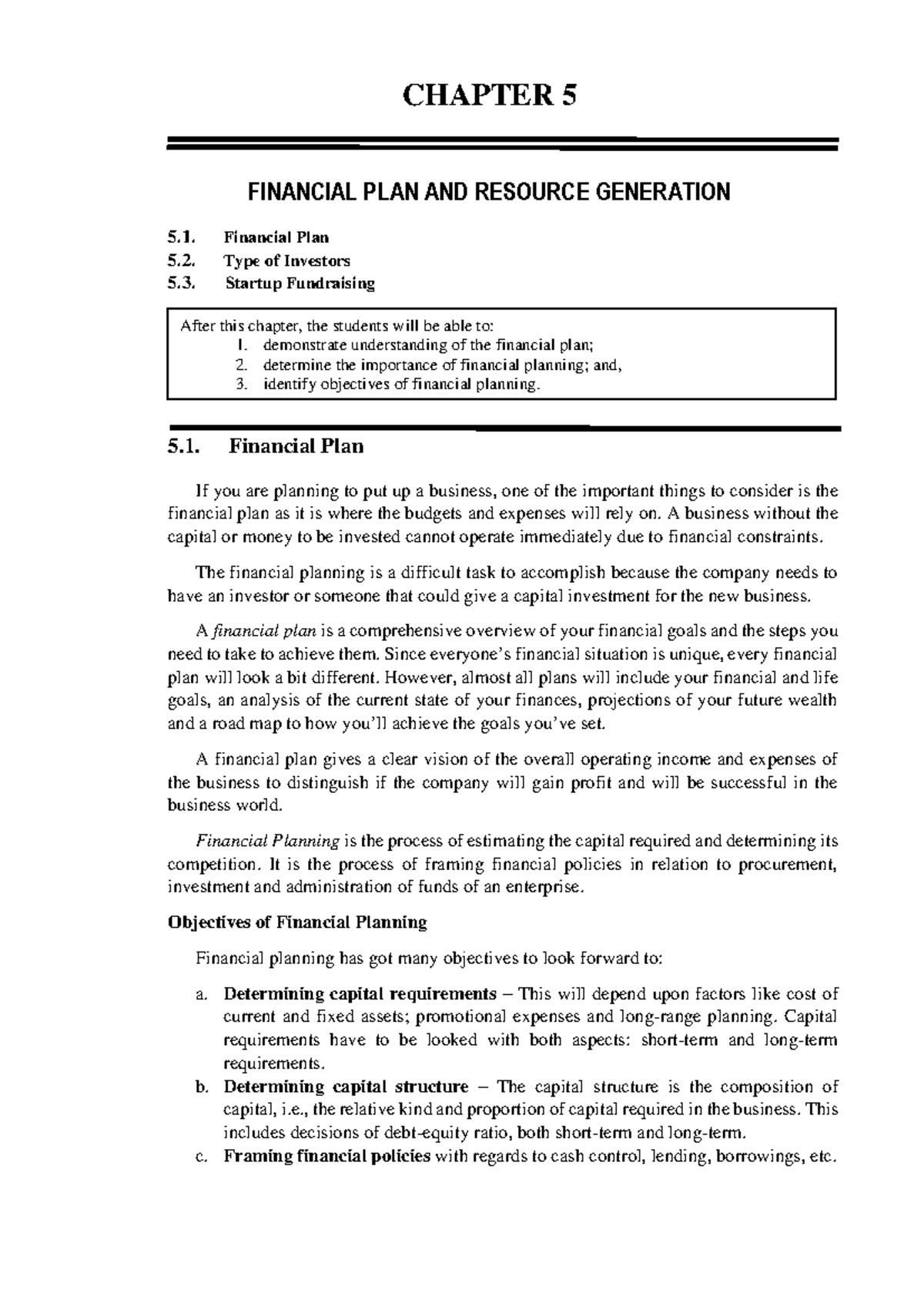 M5 Chapter 5: Financial Planning & Resource Generation Insights - Studocu