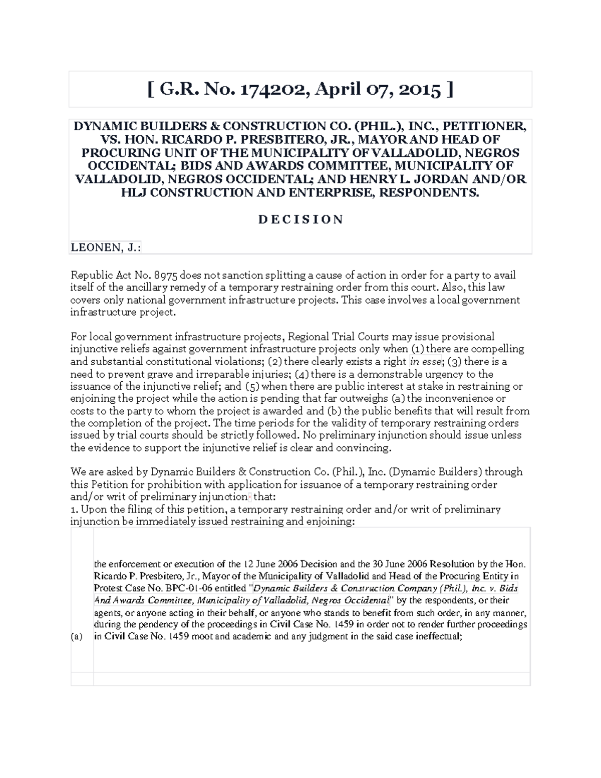 Dynamic Builders Construction Co. vs. Presbitero Jr. (G.R. No. 174202 ...