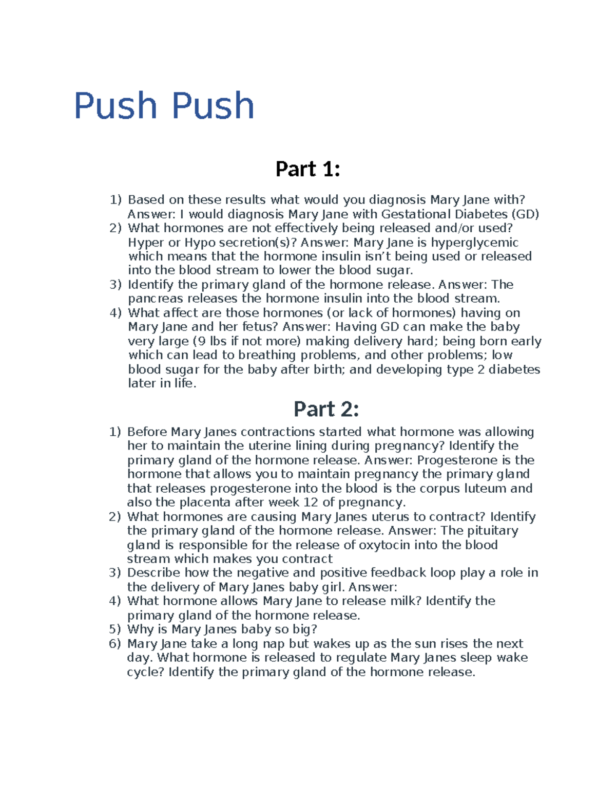Push Push - Assignment on Gestational Diabetes and Hormones - Studocu