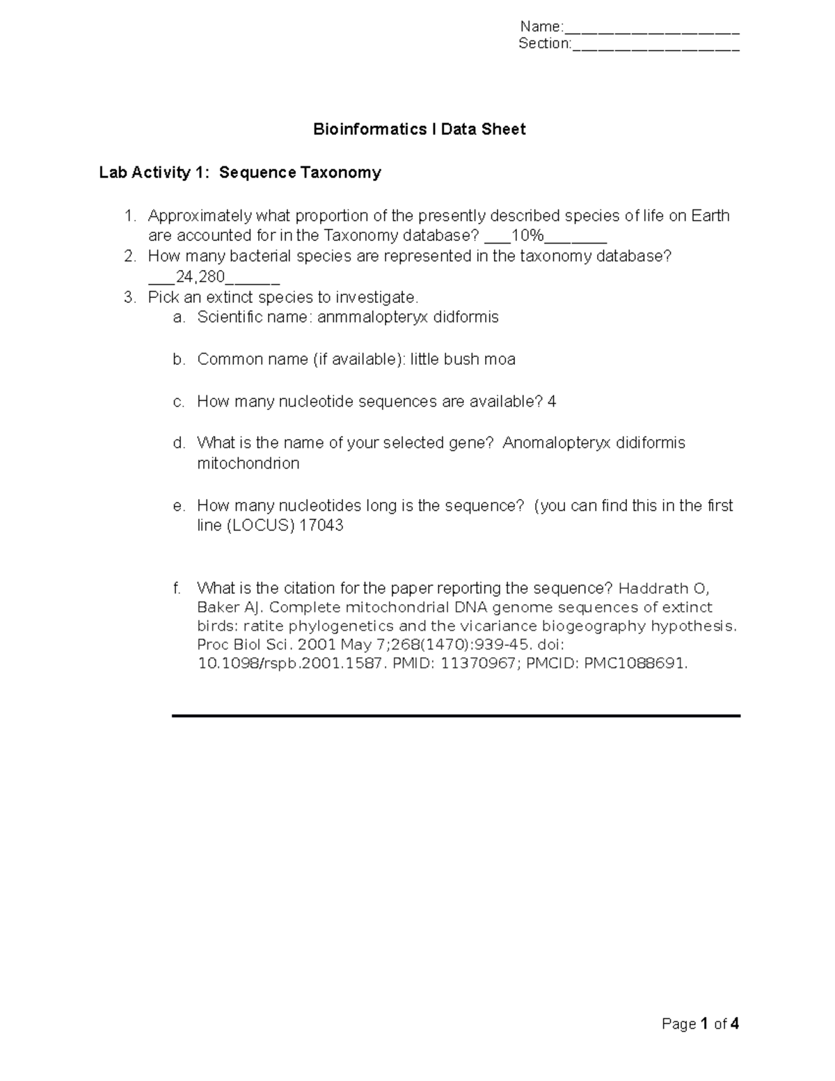 Lab 07 done - lab 07 - Section:____________________ Bioinformatics I ...