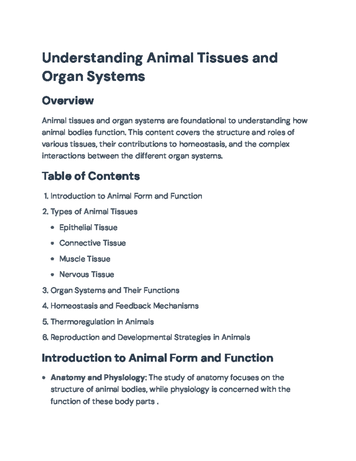 Understanding Animal Tissues & Organ Systems: Anatomy & Physiology ...