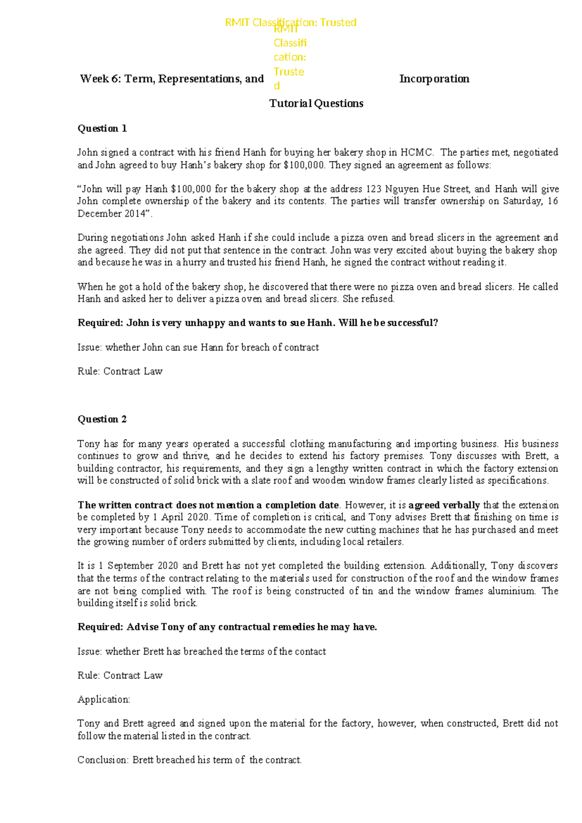 Week 6 Tutorial Questions-1 - RMIT Classification: Trusted RMIT ...