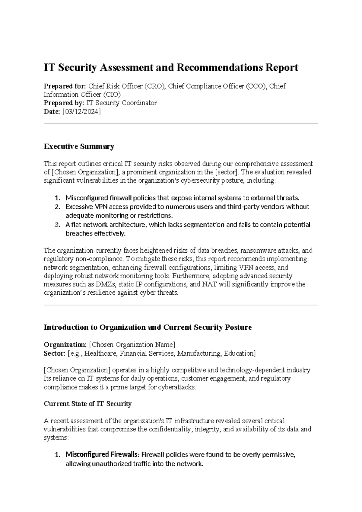 IT Security Assessment and Recommendations Report - The evaluation ...