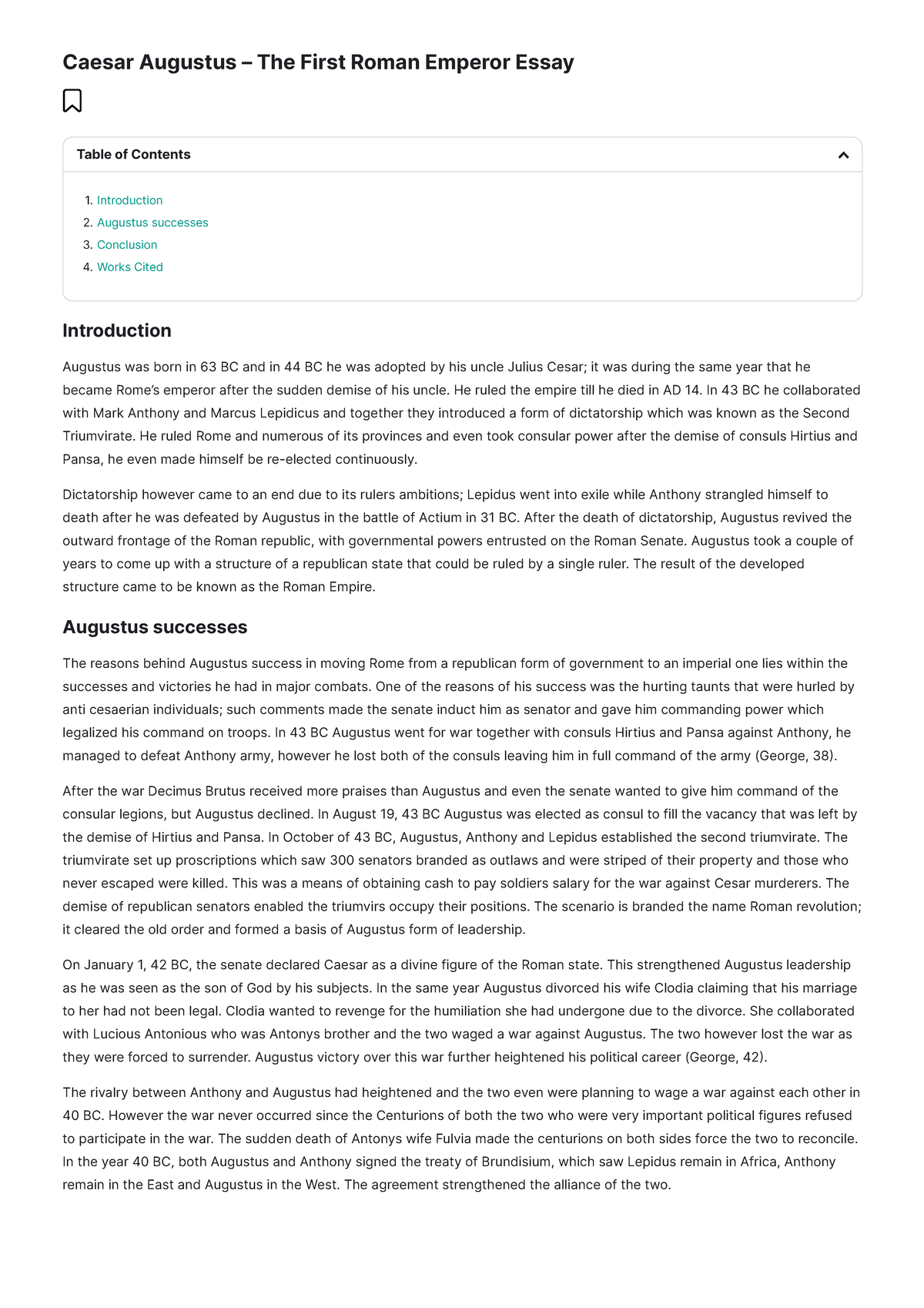 Caesar Augustus: The First Roman Emperor - 1548 Words Essay - Studocu