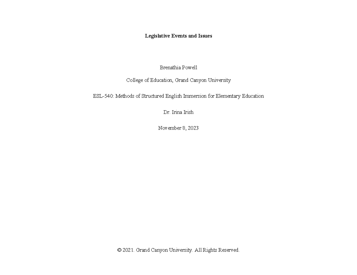 Legislative Events and Issues in ESL-540: Structured English Immersion ...