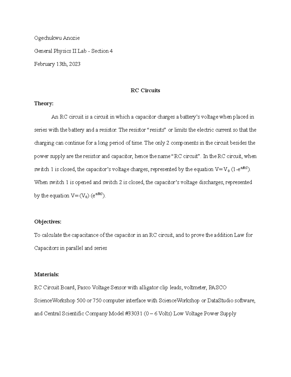 General Physics II Lab #4: Exploring RC Circuits and Capacitance - Studocu
