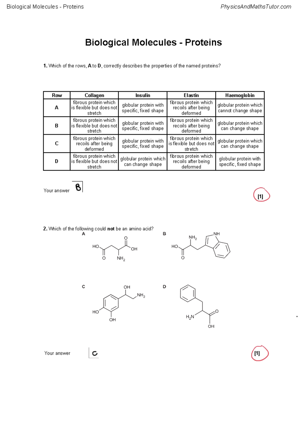 Biological Molecules - Proteins 2.2 QP Analysis and Review - Studocu