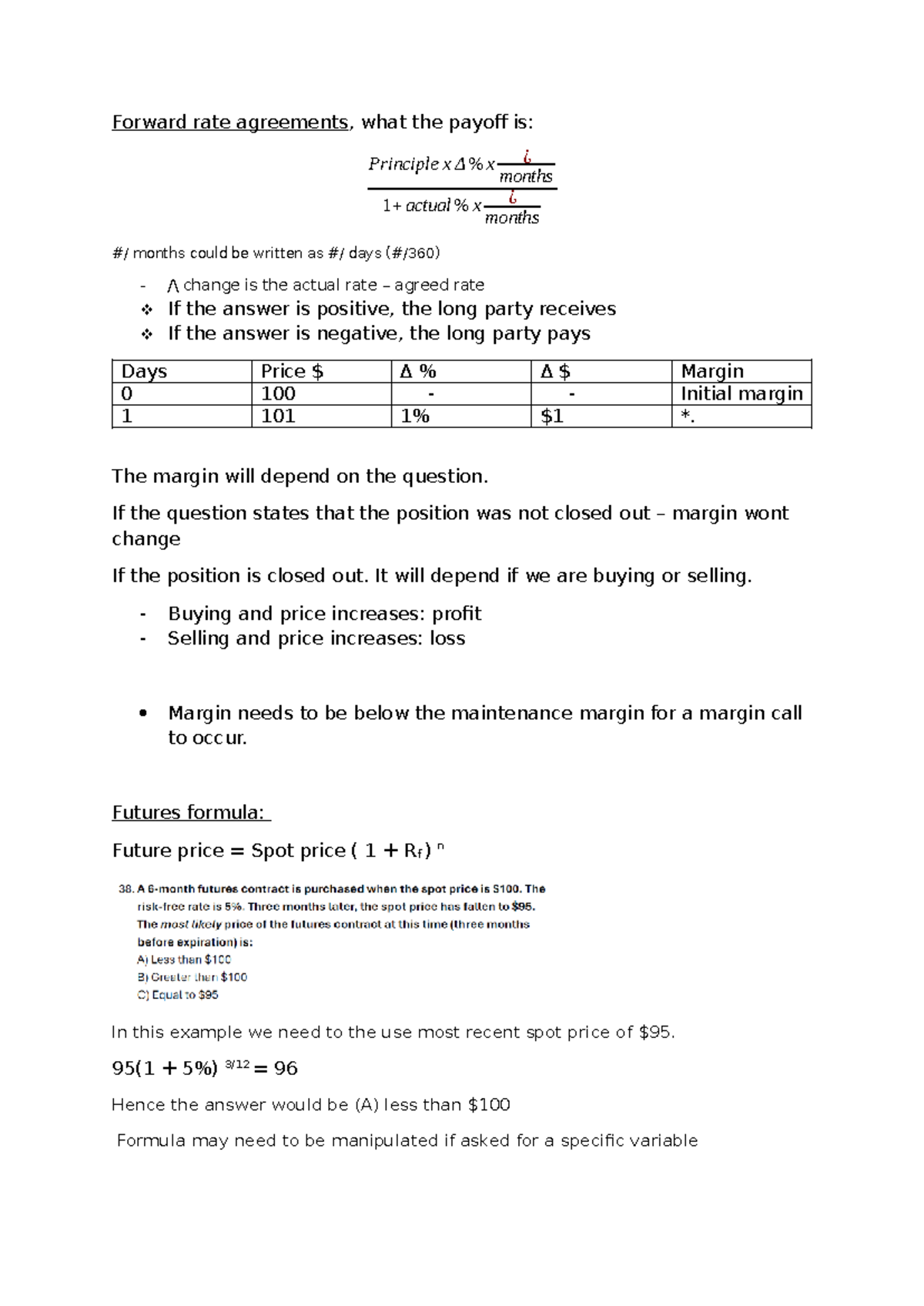 Formula Sheet - Tut: Forward Rate Agreements & Futures Calculations ...