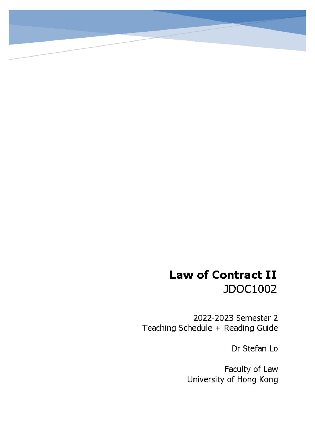 JDOC1002 Law of Contract II 2022-23 Sem 2 Teaching & Reading Guide ...