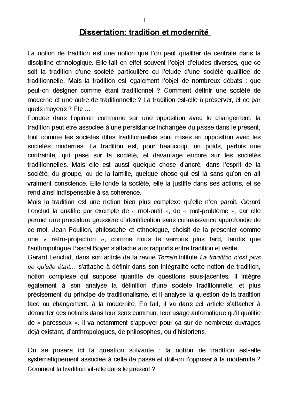 Deuxième Exposé sur Tradition et Modernité : Analyse Complète - Studocu