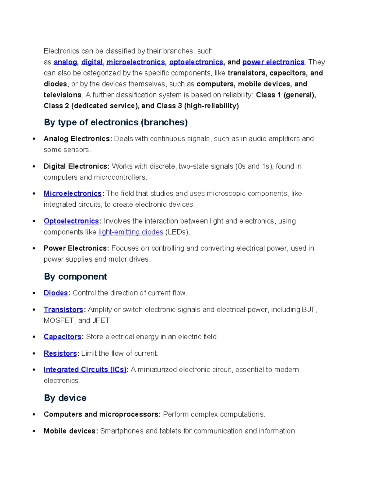 6 - Lecture Notes on Electronics Classification and Components - Studocu